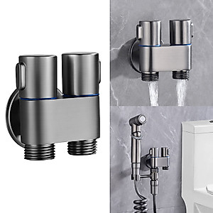 Nawwgy Brass 3-Way Filling Angle Wall Mount One Into Two Out Water Toilet Faucet Bidet Sprayer for Bathroom Accessories, Gray