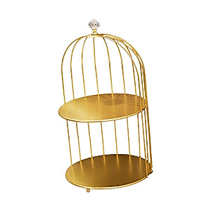 Menolana Bird Cage Dresser Organizer, Bathroom Makeup Holder, Nordic Perfume Lipstick Cosmetics Iron Storage Rack Cupcake Stand for Bathroom Countertop, gold 2 tier