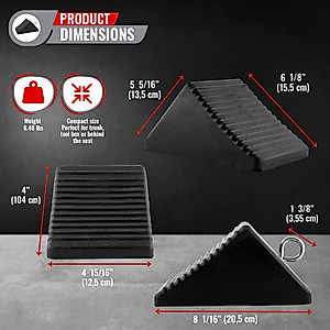 AFA Tooling - Heavy Duty Rubber Wheel Chocks w/Eyebolt Tie Off Handles - RV Wheel Chock for Front & Back Tires - Quick Grip Ribbed Design - Great for Your Camper, Trailer, RV, Truck, Car, ATV - 4 Pack