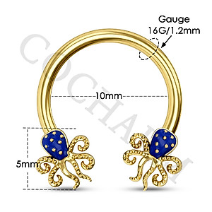 COCHARM Gold Octopus Septum Rings 16g Horseshoe Cartilage Earring for Women 316L Stainless Steel 10mm Daith Piercing Jewelry