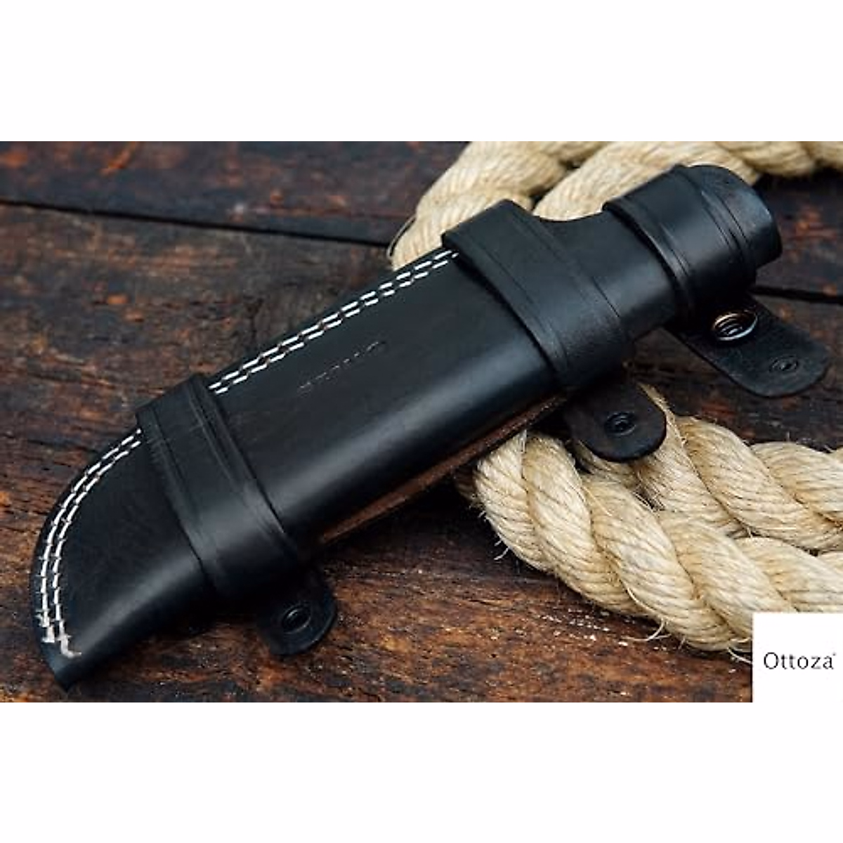Ottoza Handmade Leather Knife Sheath RIGHT HAND Bushcraft Knife Sheath - Hunting Knife Sheath - Survival Knife Sheath - Fixed Blade Knife Sheath Horizontal Carry Black TOP GRAIN LEATHER No:158