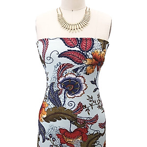 Texco Inc Floral Jacobean Pattern Poly Spandex Bubble Crepe Chiffon Minimal Stretch/Prints Woven Apparel DIY Fabric, Pale Blue Burnt Orange 5 Yards