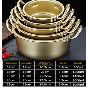 Aluminium Korean Ramen Noodle Pot 14/16/18/20/22cm Stockpot Soup Cooking Pot with Lid Soup Stew Pot Saucepan Small Pasta Pot Cookware for Home Hotel Commercial (14cm)
