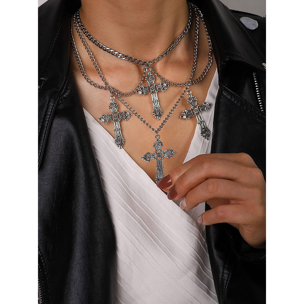 Sacina Gothic Cross Choker Necklace, Zinc Alloy Cross Pendant, Goth Halloween Christmas New Year Jewelry Gift for Women
