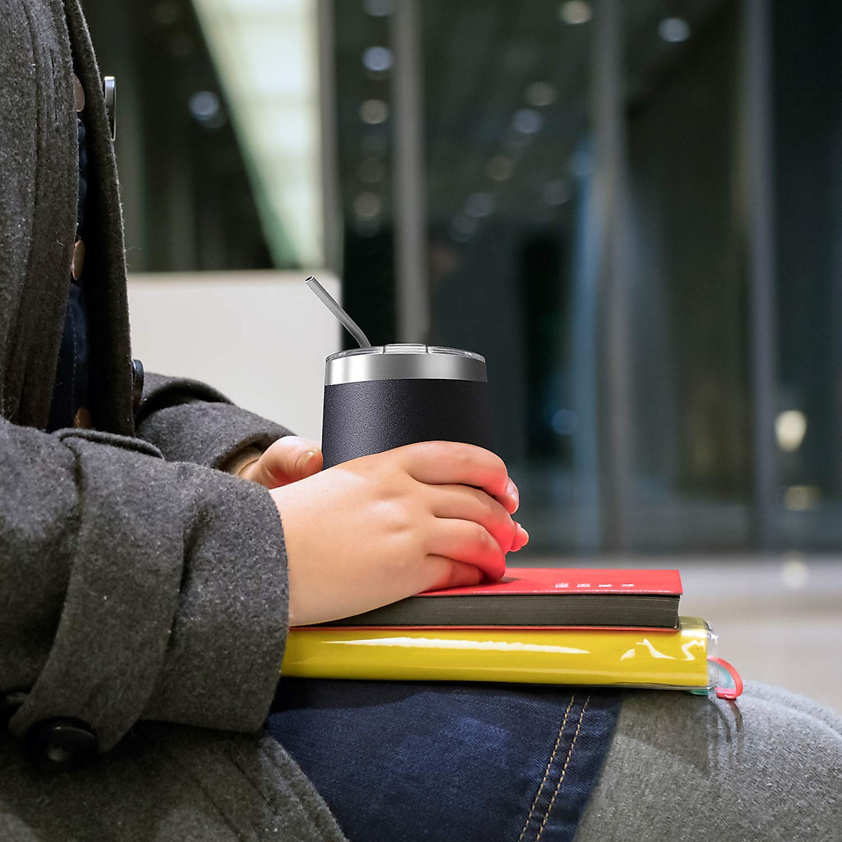 Deitybless 12oz Wine Tumbler with Lid Stainless Steel Wine Tumbler Cups Double Wall Vacuum Insulated Travel Mugs Stemless Cup(Set of 6, Assorted Colors)