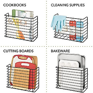 mDesign Farmhouse Metal Wire Wall & Cabinet Door Mount Kitchen Storage Organizer Basket Rack - Mount to Walls and Cabinet Doors in Kitchen, Pantry, and Under Sink - Black