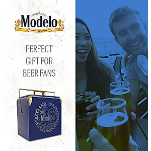 Modelo Retro Ice Chest Cooler with Bottle Opener 13L (14 qt), 18 Can Capacity, Blue and Gold, Vintage Style Ice Bucket for Camping, Beach, Picnic, RV, BBQs, Tailgating, Fishing