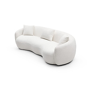 JUSTONE 94" Mid Century Modern Curved Living Room Sofa, 3-Seat Boucle Fabric Couch for Bedroom, Office, Apartment, Beige