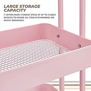 EKKIO Kitchen Trolley Cart, 25 lbs Max Load Per Basket, Utility Carts with Wheels Heavy Duty, with Lockable Casters, Easy to Assemble, Suitable for Office, Kitchen, Bedroom and Garden