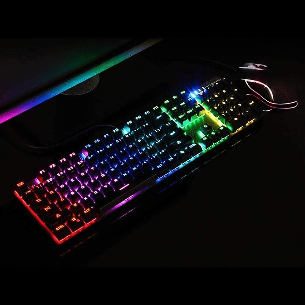 Gaming Keyboard and Mouse Rainbow Backlit Keyboard Mechanical Feel Keyboard Gaming Mouse for Computer Gamers