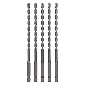 Sabre Tools 3/16 Inch x 6 Inch Masonry Drill Bit, Carbide Tipped 5-Pack for Concrete, Brick, Stone, 1/4” Hex Shank, Impact Performance (3/16” x 6”, 5)