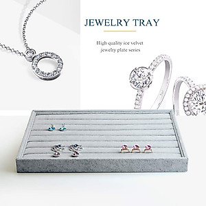 Oirlv Velvet 7 Slots Ring Earrings Studs Tray Showcase Display Jewelry Organizer