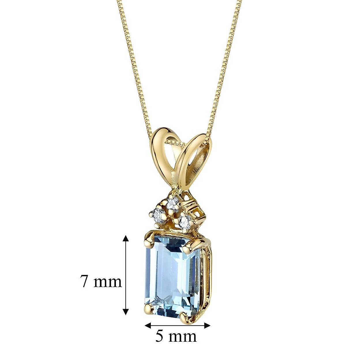 PEORA Solid 14K Yellow Gold Aquamarine and Diamonds Pendant for Women, Genuine Gemstone Birthstone Solitaire, Emerald Cut, 7x5mm