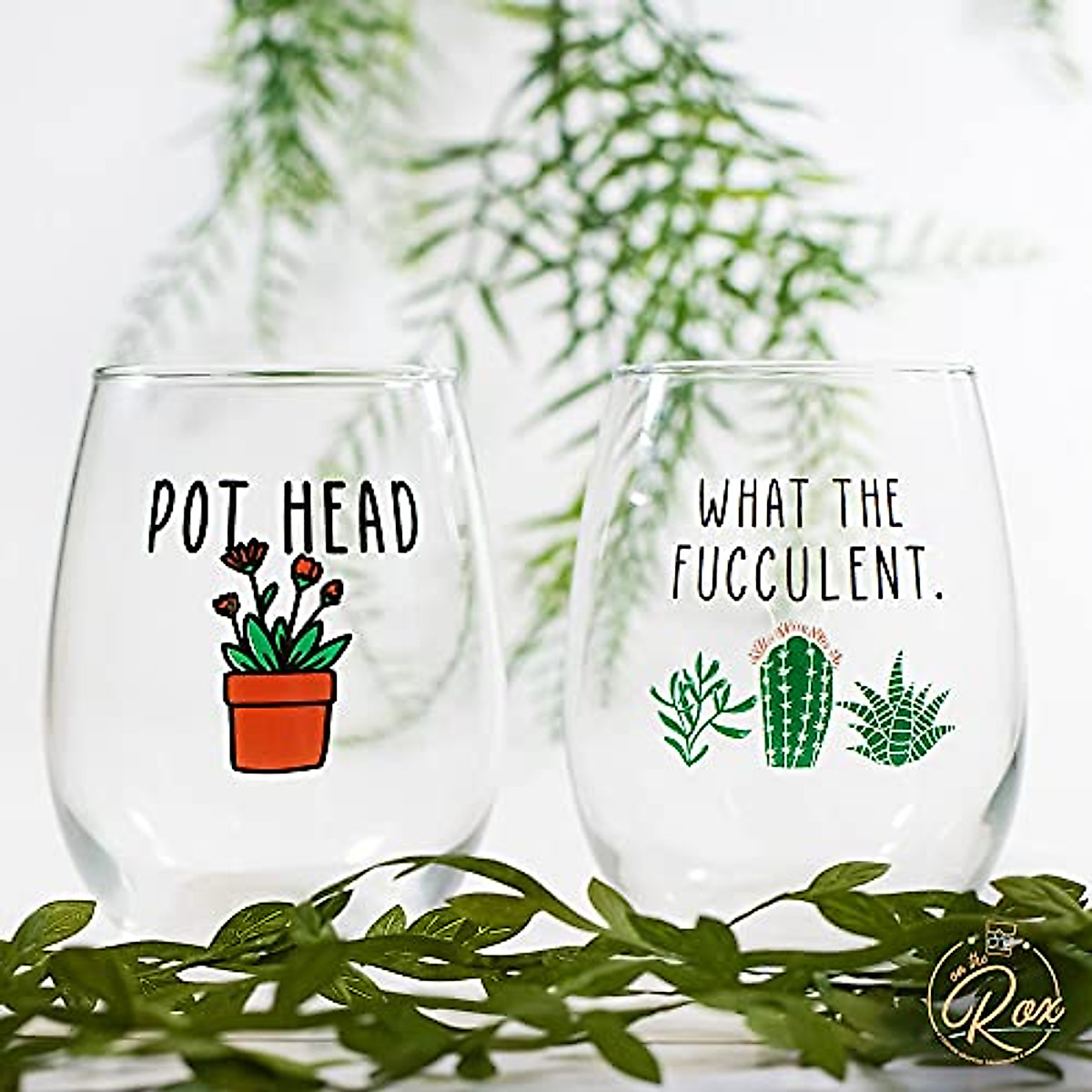 Succulent Plant Cactus Gifts for Women- Set of 2 Funny Wine Glasses 15oz - Plant Lover Gift Mug - What the Fucculent- Pot Head Crazy - Plant Lady Wine Glass Tumbler - Custom Stemless Wine Glasses