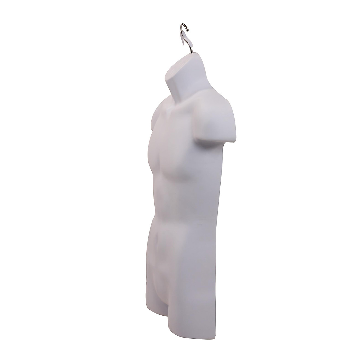 SSWBasics Male Molded Shatterproof White Shapely Torso Form with Hook - Fits Men's Sizes