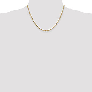 Solid 14k Yellow Gold 2mm Singapore Twist Chain Necklace - with Secure Lobster Lock Clasp 18"