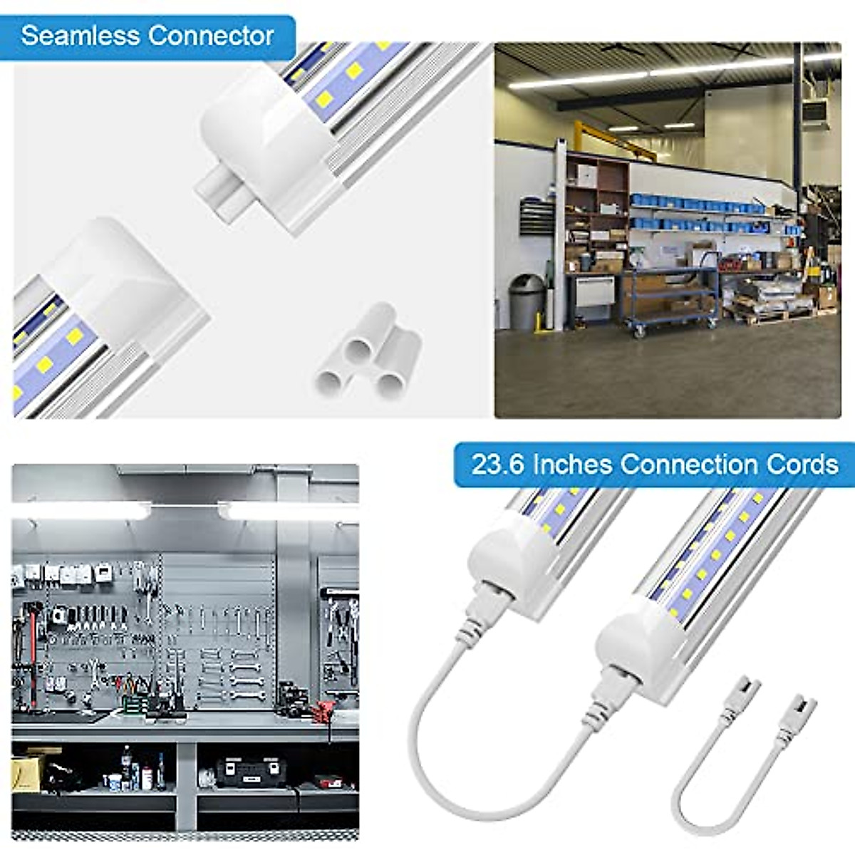SHOPLED 5FT LED Shop Light, 45W 5850LM 6000K Cool White, V Shape, 5 Foot LED Linkable Ceiling Lights T8 LED Tube Lights Fixture, LED Shop Lights for Garage, Workbench, 4 Pack