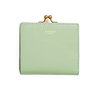 Cockatoo Womens Wallet, Nappa Leather Bifold Small Ladies Purse with Kiss-Lock Coin Pocket and ID Window (Nile Green)