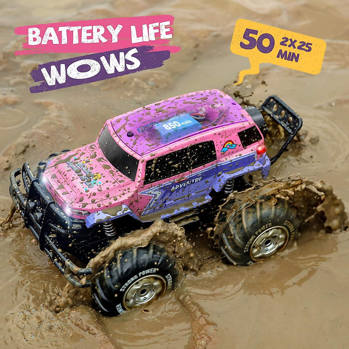 Ruko 1601AMP3 Amphibious RC Truck for Girls, IPX6 Warterproof Monster Truck, 1:10 Large Remote Control Car for All Terrain, 2 Rechargeable Batteries for 50 Min Fun Time, Gifts for Kids