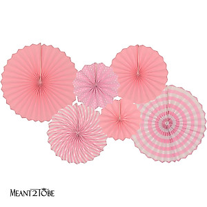 FIRST BIRTHDAY DECORATION SET FOR GIRL- 1st Baby GIRL Birthday Party, Stars Paper Garland, Gold Cake Topper "One", Pink Banner, Pink Fiesta Hanging Paper Fan Flower, Pink Baby Hat (Pink)