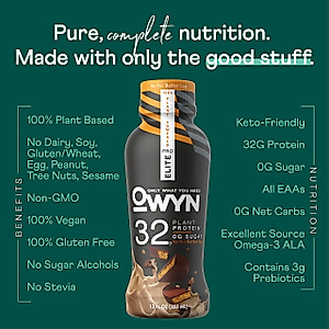 OWYN Only What You Need Pro Elite Vegan Plant Based High Protein Keto Shake, No Nut Butter Cup, Zero Sugar, 32g Protein, Omega-3, Prebiotics, Superfoods Greens for Workout and Recovery, 0g Net Carbs
