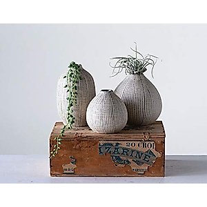 White Stoneware Vases with Textured Black Polka Dots (Set of 3 Sizes)