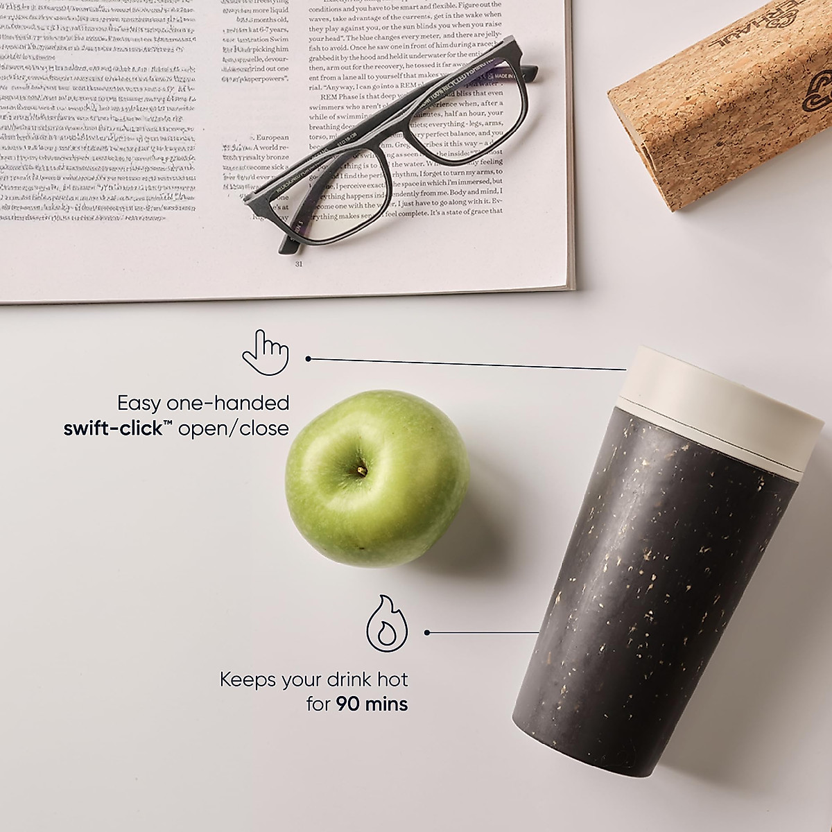 Circular & Co Insulated Reusable Coffee Cup - 8oz/227ml - Small Travel Mug - 100% Leakproof & Lockable - Push Top, One Hand Open, 360 Drinking Coffee Tumbler - Recyclable - BPA Free, Dishwasher Safe