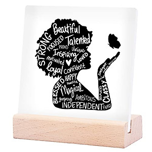 Inspirational Quotes Desk Decor Gifts For Women Girls Friends-Motivational Sign Ceramic Plaque With Wooden Stand-Cheer Up Gifts For Friends Women (Strong)