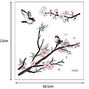 Glaryyears Flower Birds Temporary Tattoos, 12 Sheets Cherry Blossoms Fake Realistic Tattoo Sticker for Women Girls, Sexy Leaf Body Art for Seasons