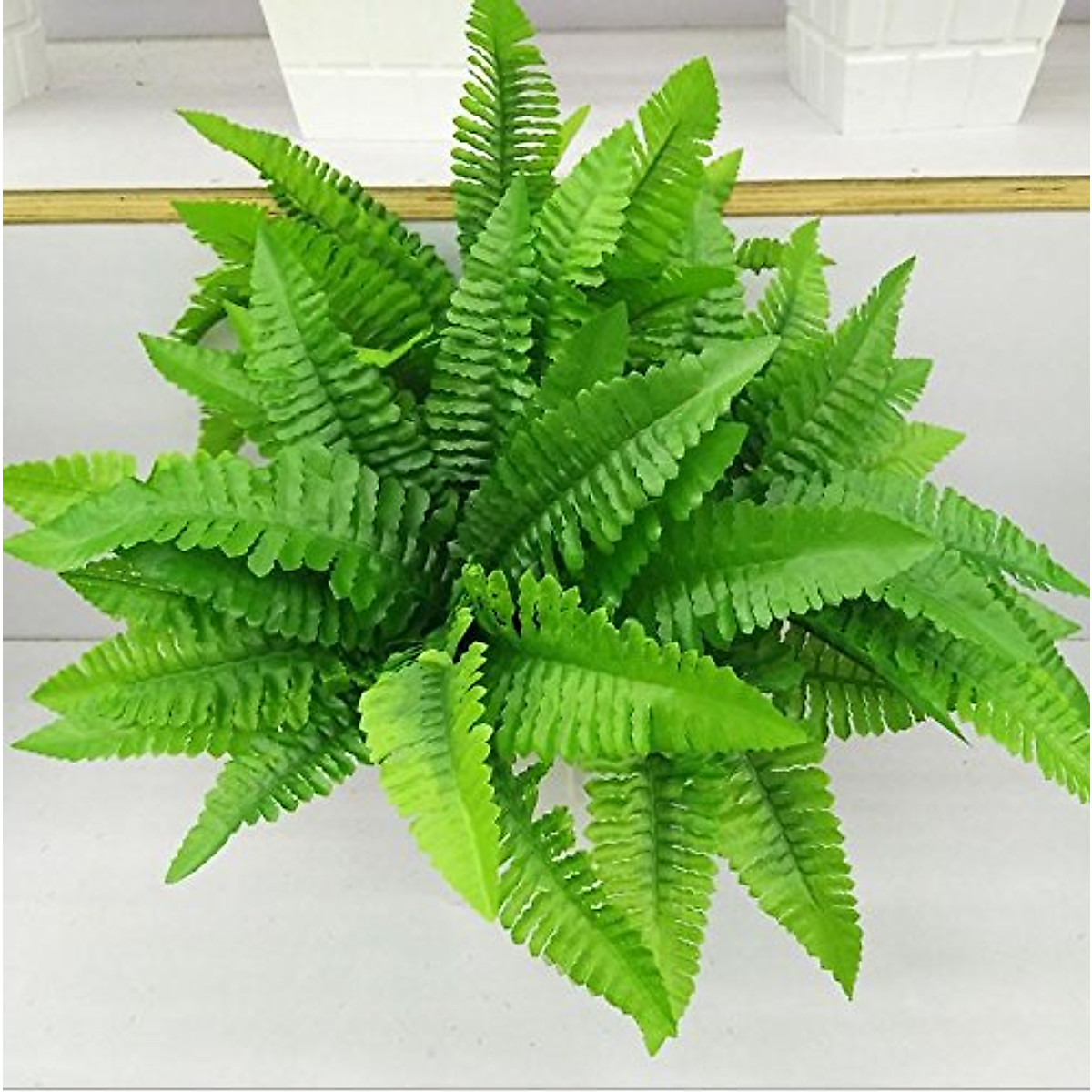 Leoyoubei 4 Bunches 14" Ferns Artificial Boston Fern Bush Plant,Faux Plant Shrubs Greenery Bushes Indoor Outside,Hanging Basket Planter Decor for Home Garden Office Verandah Wedding Decor