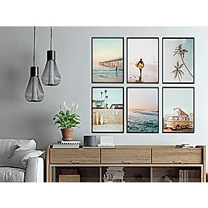iMagitek Set of 6 Unframed California Coastal Surf Wall Art Prints, Beach Sunset Wall Poster, Surfboard Wall Art (8" x 10")