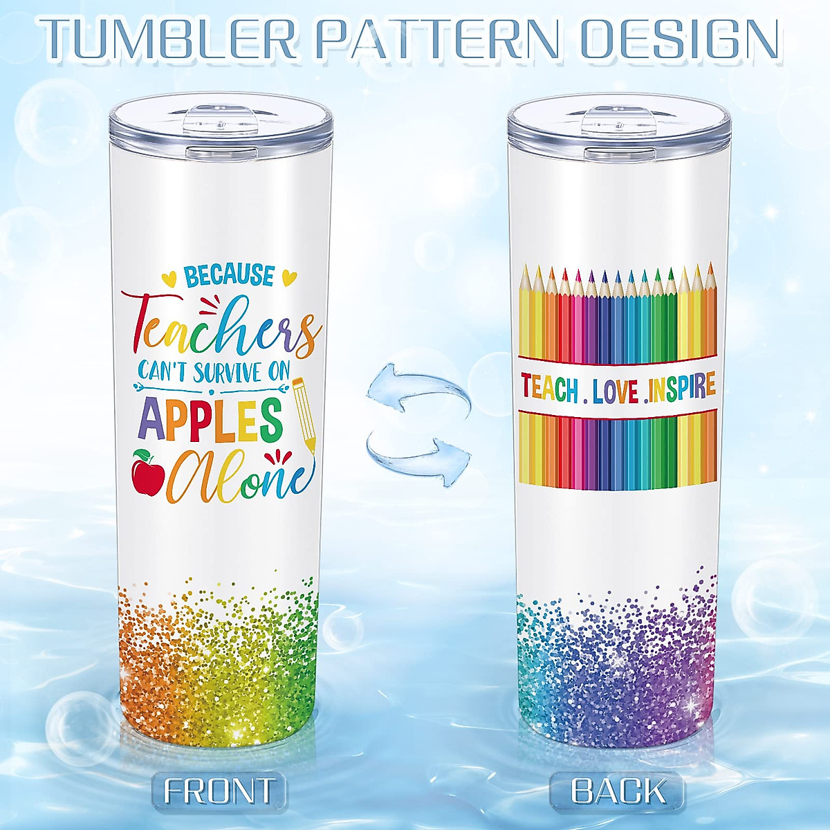 Patelai 2 Pieces Teacher Nurse Appreciation Gifts 20 oz Stainless Steel Water Tumbler with Lid Straw Brushes Thank You Graduation Birthday Gift for Teacher and Nurse(Dreamy)