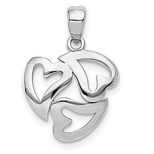 14k White Gold Polished Cut-out 3-Heart Pendant QK5857