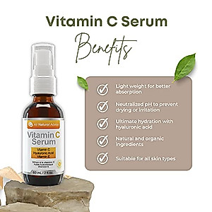 Vitamin C Serum For Face - All Natural Advice, with Hyaluronic Acid & Vitamin E – Facial Serum for Deep Hydration - Organic Face Care -Proud Canadian Company (60ml / 2oz)