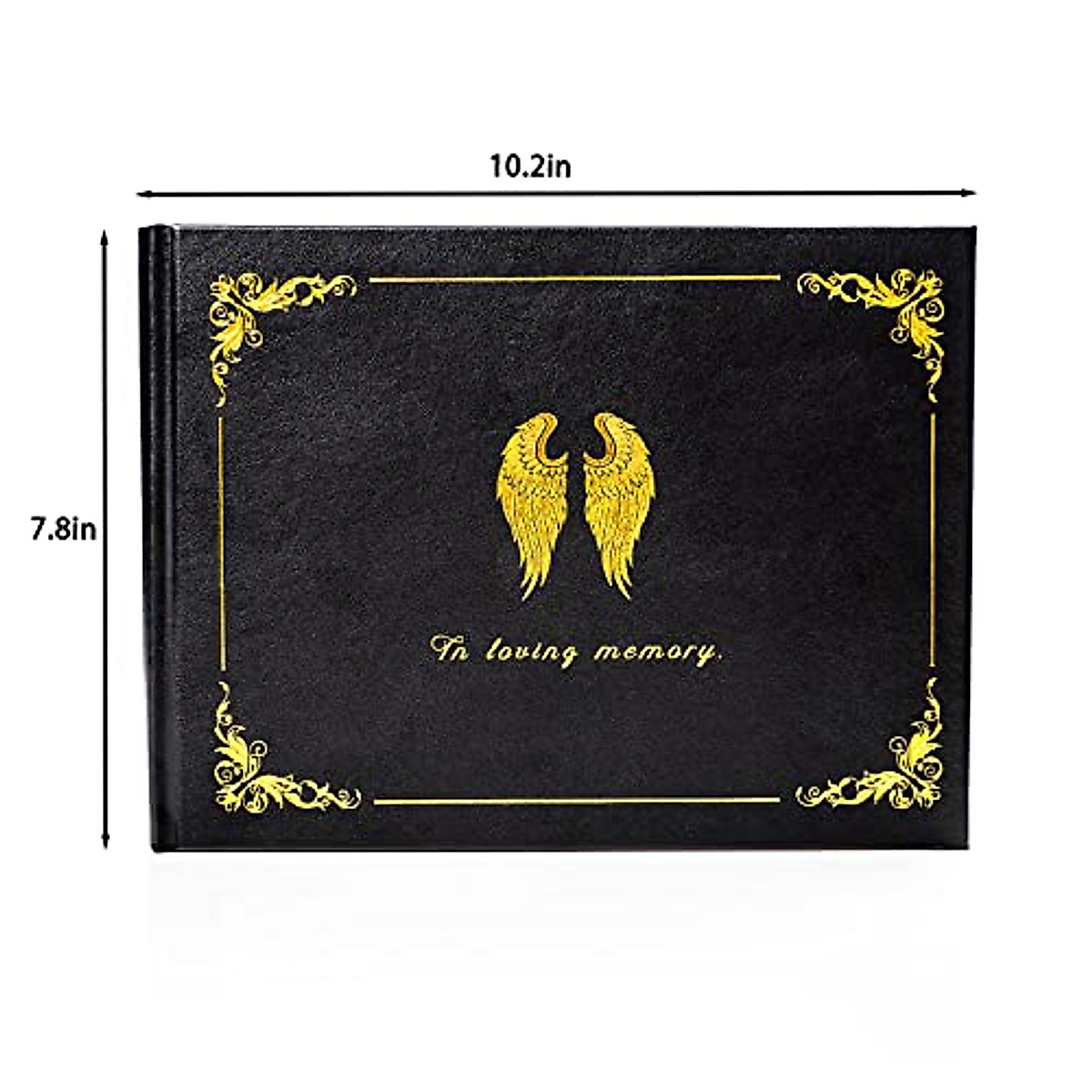 OIAMTO Funeral Guest Book,Hardcover in Loving Memory Guest Sign in Book,for Memorial Service,Leather Golden Embossed Cover,Table Display Sign,and a Black Gold Ballpoint Pen,for 210 Guests,10.2"x7.8"