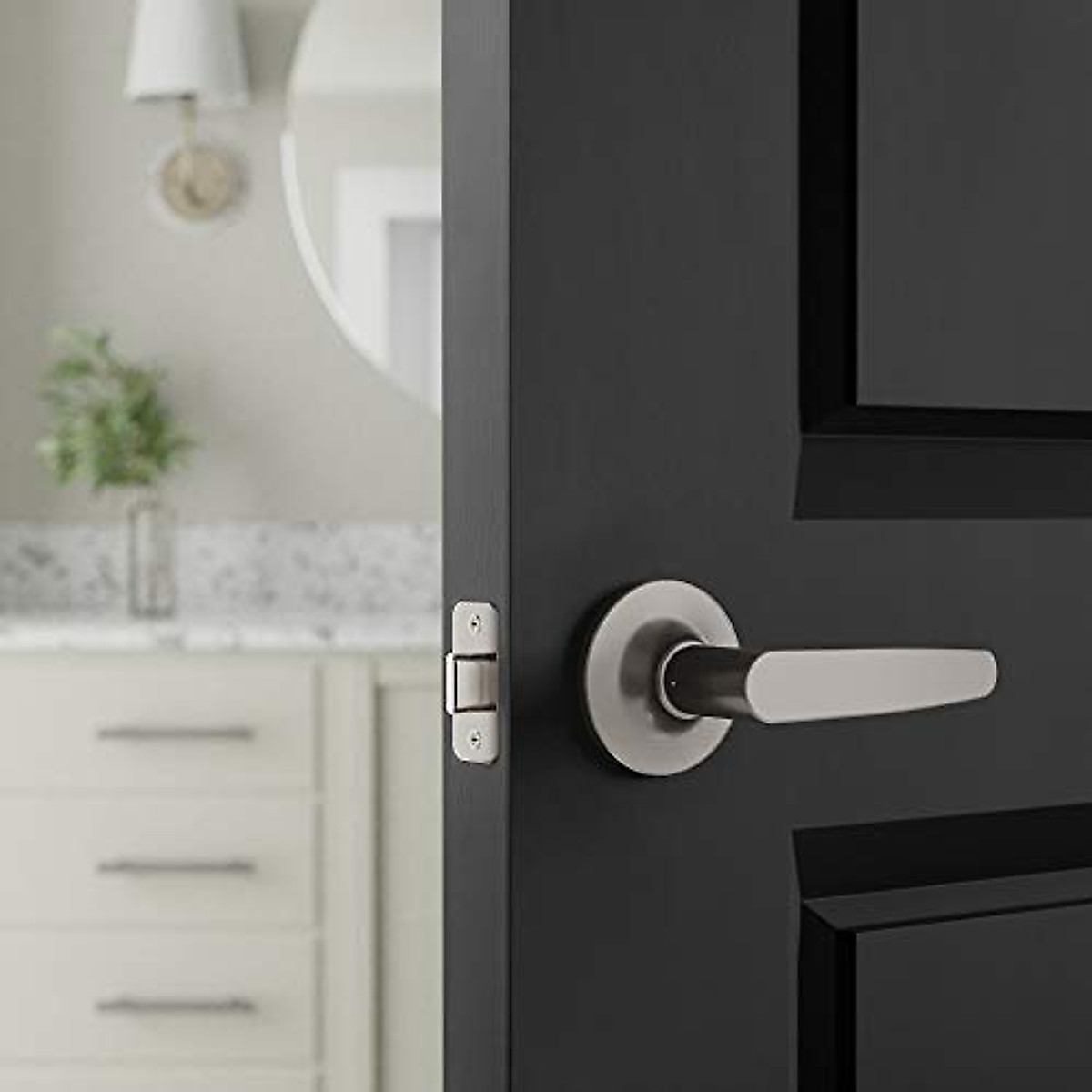 Amazon Basics Straight Door Lever, Passage, Satin Nickel