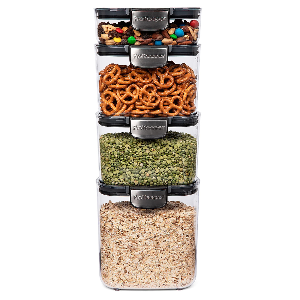 Progressive International ProKeeper+ 4-Piece Clear Plastic Modular Airtight Pantry Food/Snack Kitchen Storage Organization Container Canister Set (PKS-4PC (4-Piece Set))