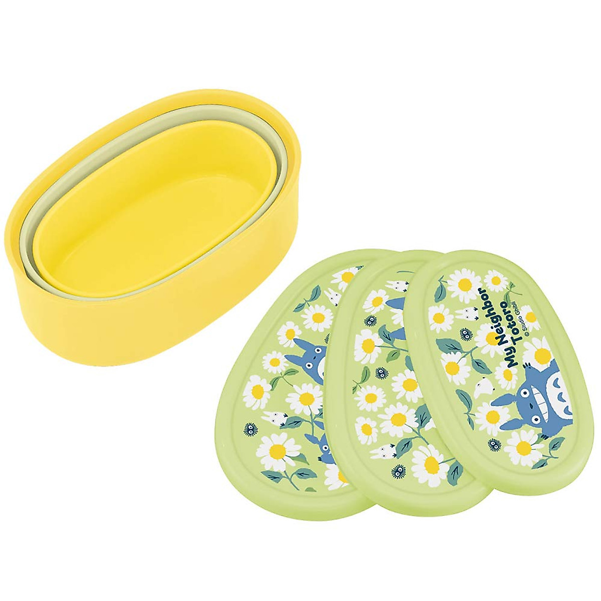 Skater My Neighbor Totoro Food Storage Container with Lids 3pc Set - Authentic Japanese Design - Durable, Dishwasher Safe - Daisies