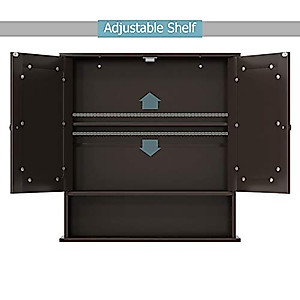 UJOYPAYD Wall Mount Medicine Cabinet Wood Wall Storage Cabinet with 2 Doors Shelf Wall Hanging Mirror Cabinet Organizer w/Adjustable Shelf for Bathroom,Living Room Kitchen (Brown)