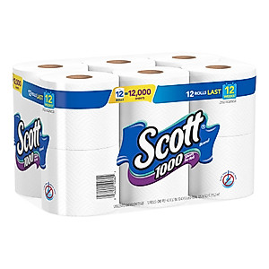 Scott 1000 Sheets Per Roll Toilet Paper, 12 Rolls, Bath Tissue