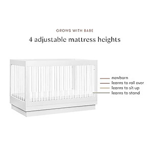 Babyletto Harlow Acrylic 3-in-1 Convertible Crib with Toddler Bed Conversion Kit in White with Acrylic Slats, Greenguard Gold Certified