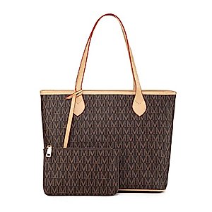 WOQED Tote Bags for Women Large Fahsion Designer Handbag Top Handle Satchel Bags Leather Shoulder Purse 2 Sets with Small Wallet