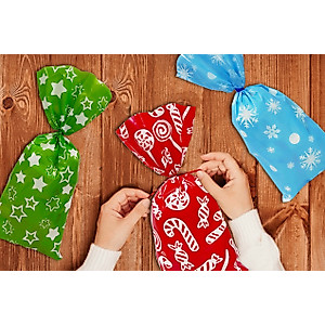 MISS FANTASY 160 Pack Christmas Cellophane Goody Bags with Twist Ties for Holiday Favors Treats Kids Xmas Treat 10.8'' x 4.9'' Small Bulk Plastic Treats Bag Christmas Cellophane Treat Bags
