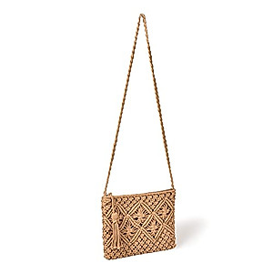 Eiyye Boho Crossbody Handbag Summer Beach Purse Crossbody, Boho Envelope Clutch Crochet Handmade Purse with Tassel, Khaki