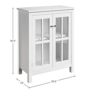Lavish Home, White Buffet Cabinet with Glass Doors