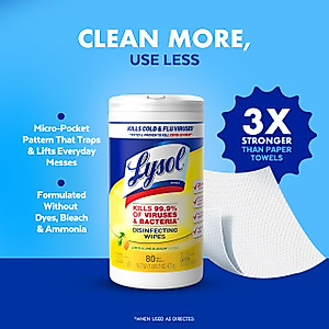 Lysol Disinfectant Wipes Multi-Surface Antibacterial Cleaning Wipes For Disinfecting and Cleaning Lemon and Lime Blossom 80 Count (Pack of 2)