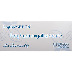 beyondGREEN Plant-Based PHA Disposable Drinking Straws - Individually Wrapped - 200 Giant Straws - 10.25" x 0.24"