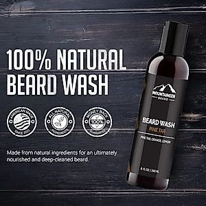 Mountaineer Brand Beard Wash For Men | 100% Natural Beard Shampoo | Thick Cleaning Softening Lather for Hair and Skin | Hydrate and Detangle | Grooming Treatment | WV Pine Tar Scent 8oz
