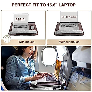 Lap Desk Laptop Bed Table: Home Office Portable Computer Lapdesk with Soft Pillow Cushion and Storage Bag - Wood Wide Writing Padded Tray for Work and Gaming on Couch - Fits up to 15.6 Inch Laptop
