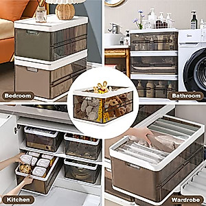 ULENDIS 3 Pack Stackable Plastic Storage Bins with lid, Wardrobe Clothes Organizer 7/9 Grids Storage Pull Out Drawer, Foldable Closet Organizers Storage Box for Clothes, Pants, Toys